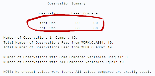 Proc Compare: First Obs/Last Obs - SAS Support Communities