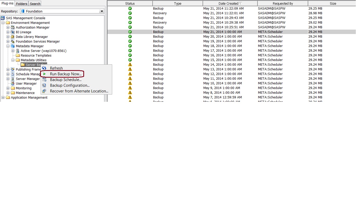 Metadata backup and recovery - SAS Support Communities