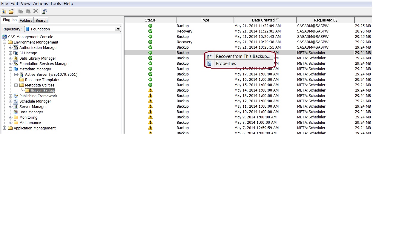 Metadata backup and recovery - SAS Support Communities
