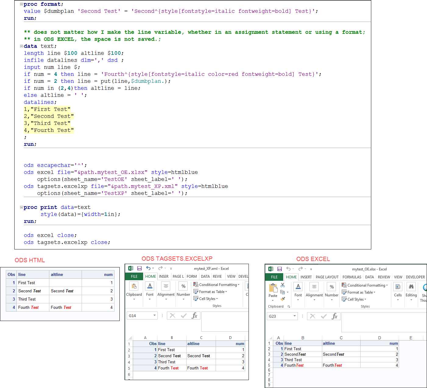 Solved: Inline formatting swallows a space when going to Excel - SAS ...