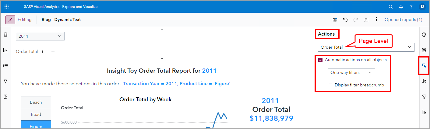 VA Report Example: Use the Text object for static and dynamic text