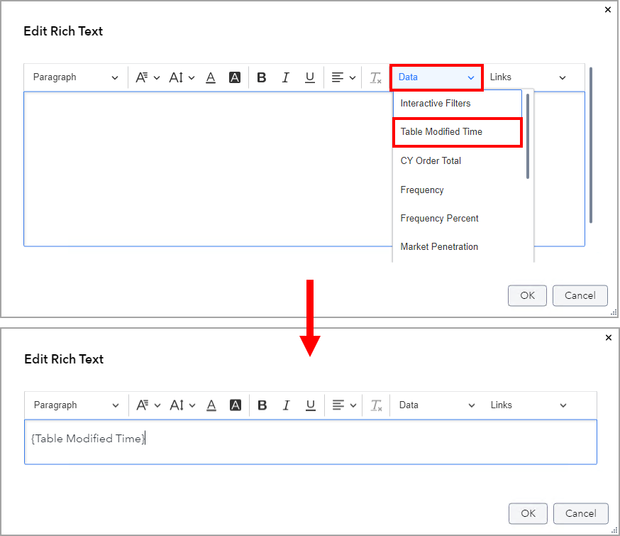 VA Report Example: Use the Text object for static and dynamic text