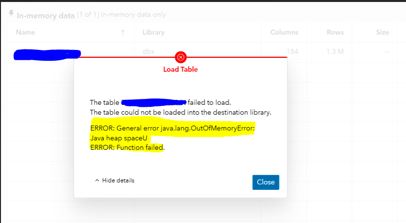 Getting Issue While Loading Table In Cas Java Heap Space Issue In Sa Sas Support Communities
