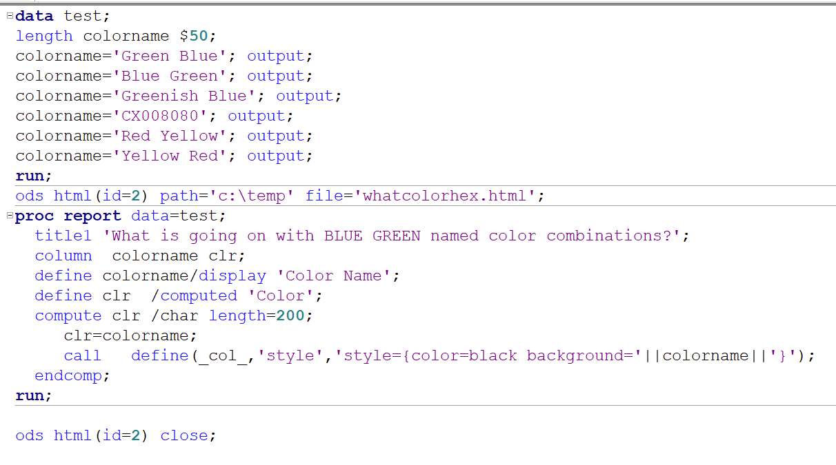 Solved: SAS color names: Why is "Blue Green" not the same as "Green ...