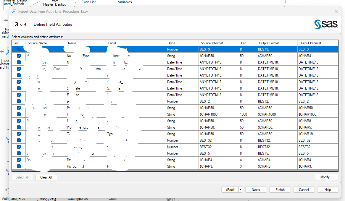 Changing Field Attributes in SAS EG import step - SAS Support Communities