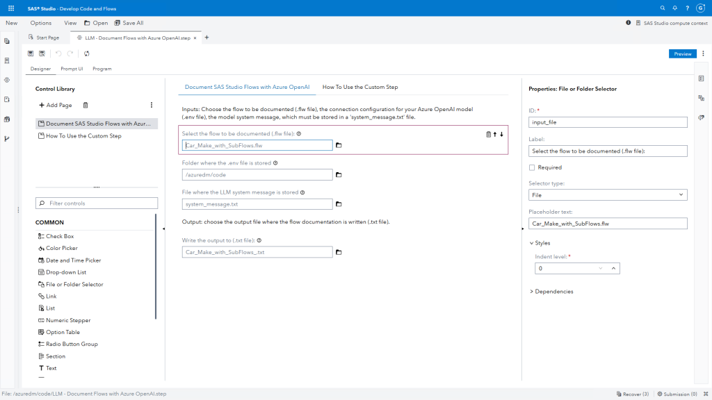Automate SAS Studio Flows Documentation with Azure OpenAI in a Custom Step