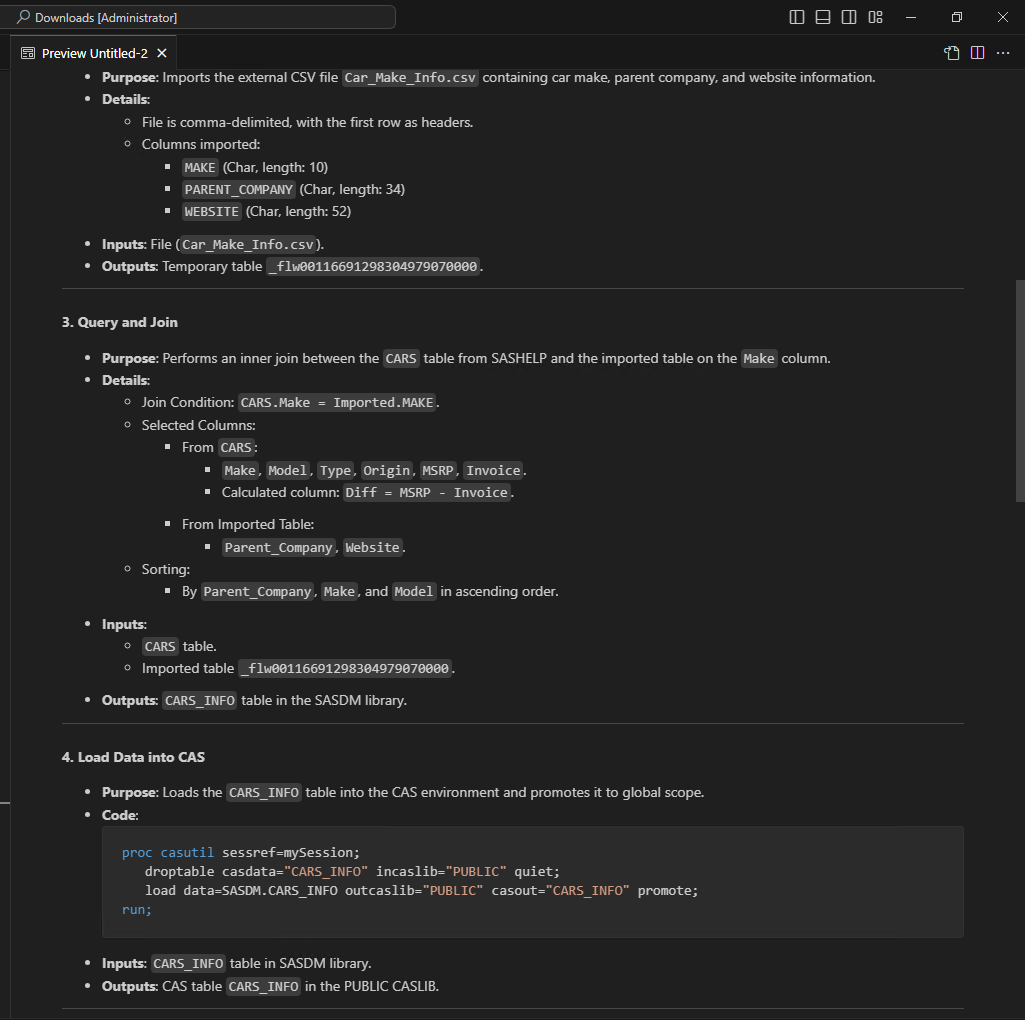 Automate SAS Studio Flows Documentation with Azure OpenAI in a Custom Step