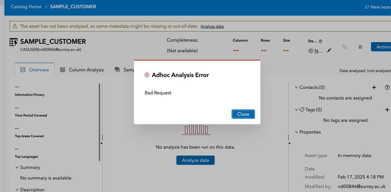 Solved: Error While performing Discover performance Assets and Analysis - SAS Support Communities