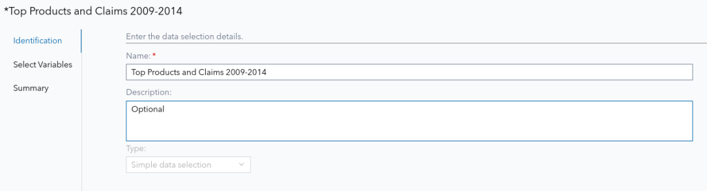 Creating a Simple Data Selection in SAS Field Quality Analytics