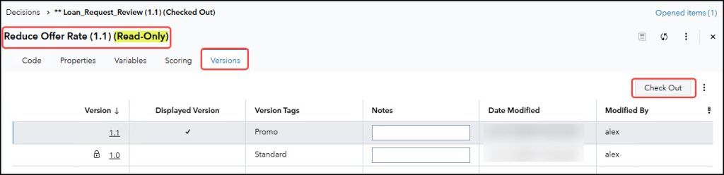 SAS Intelligent Decisioning: Using the Check Out and Commit Feature