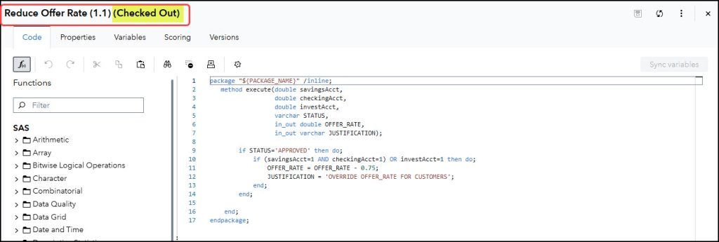 SAS Intelligent Decisioning: Using the Check Out and Commit Feature
