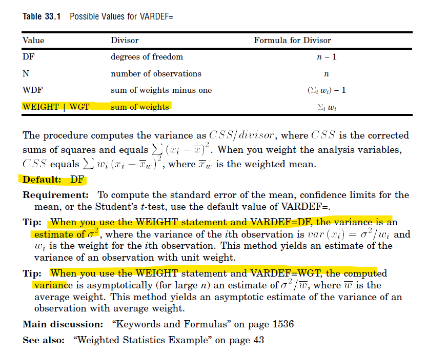 How to get weighted stdev in SQL/SAS?! - SAS Support Communities