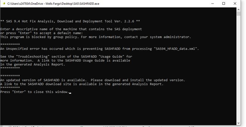 SASHFADD blocked by group policy - SAS Support Communities