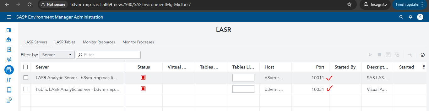 Lasr server is not up?like Lasr servers like Lasr Analytical server an ...