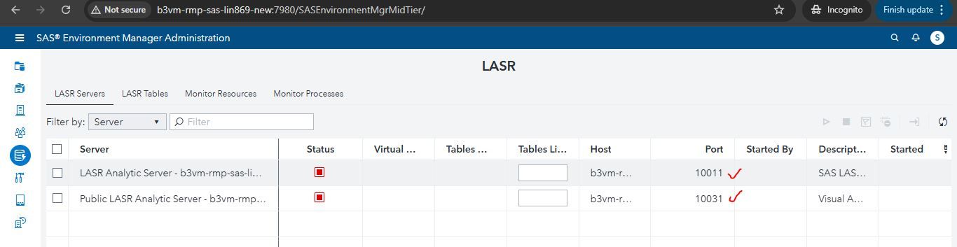 Lasr server is not up?like Lasr servers like Lasr Analytical server an ...