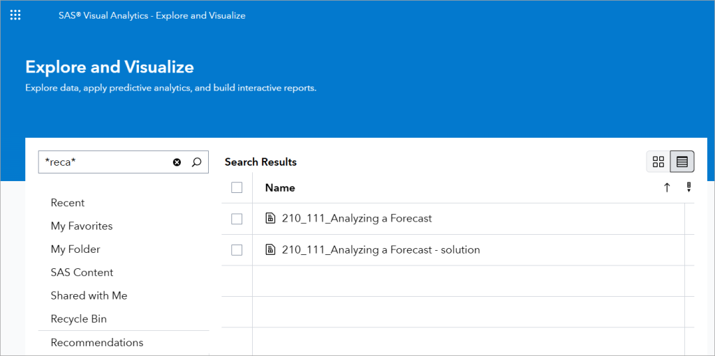 Searching for reports and data in SAS Visual Analytics
