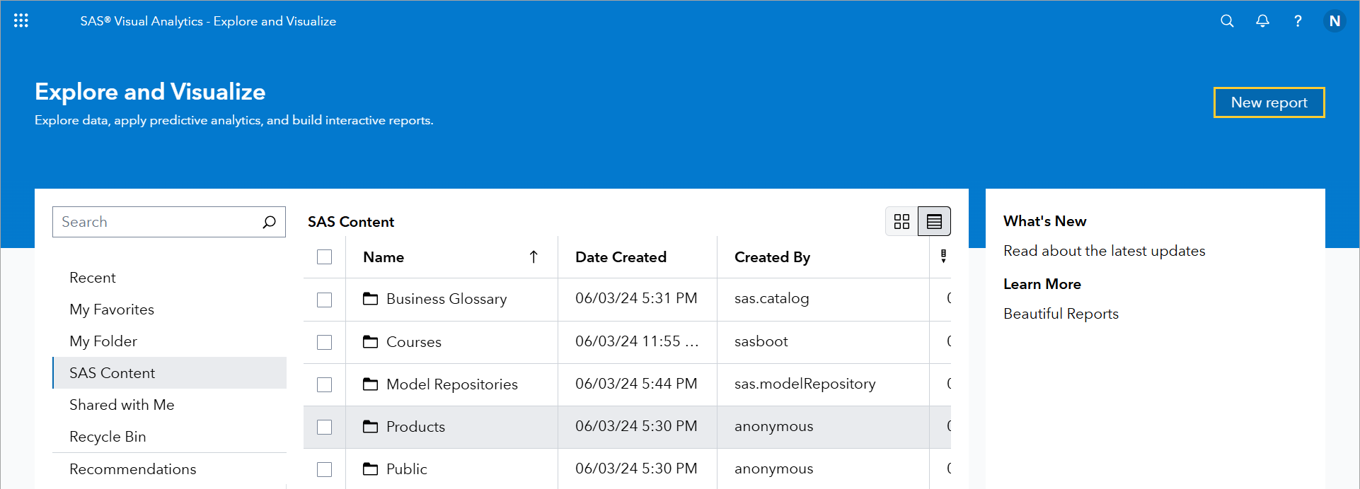 Searching for reports and data in SAS Visual Analytics