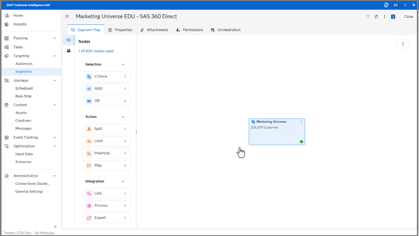 Using Link Nodes in SAS Customer Intelligence 360 Segment Maps