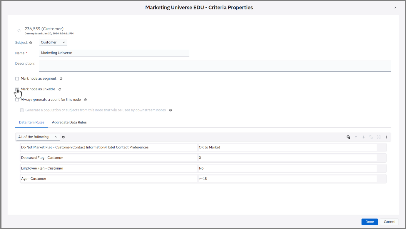 Using Link Nodes in SAS Customer Intelligence 360 Segment Maps