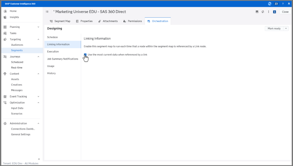 Using Link Nodes in SAS Customer Intelligence 360 Segment Maps