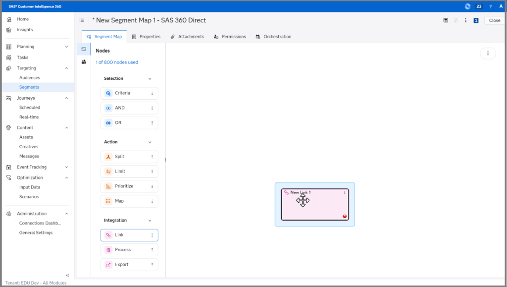 Using Link Nodes in SAS Customer Intelligence 360 Segment Maps