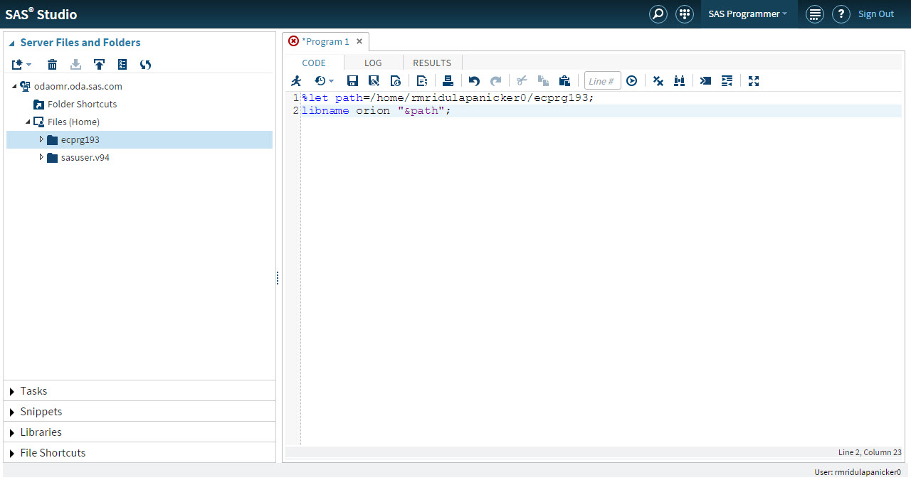 Unable to define ORION Library in SAS OnDemand for Academics, SAS Stud ...