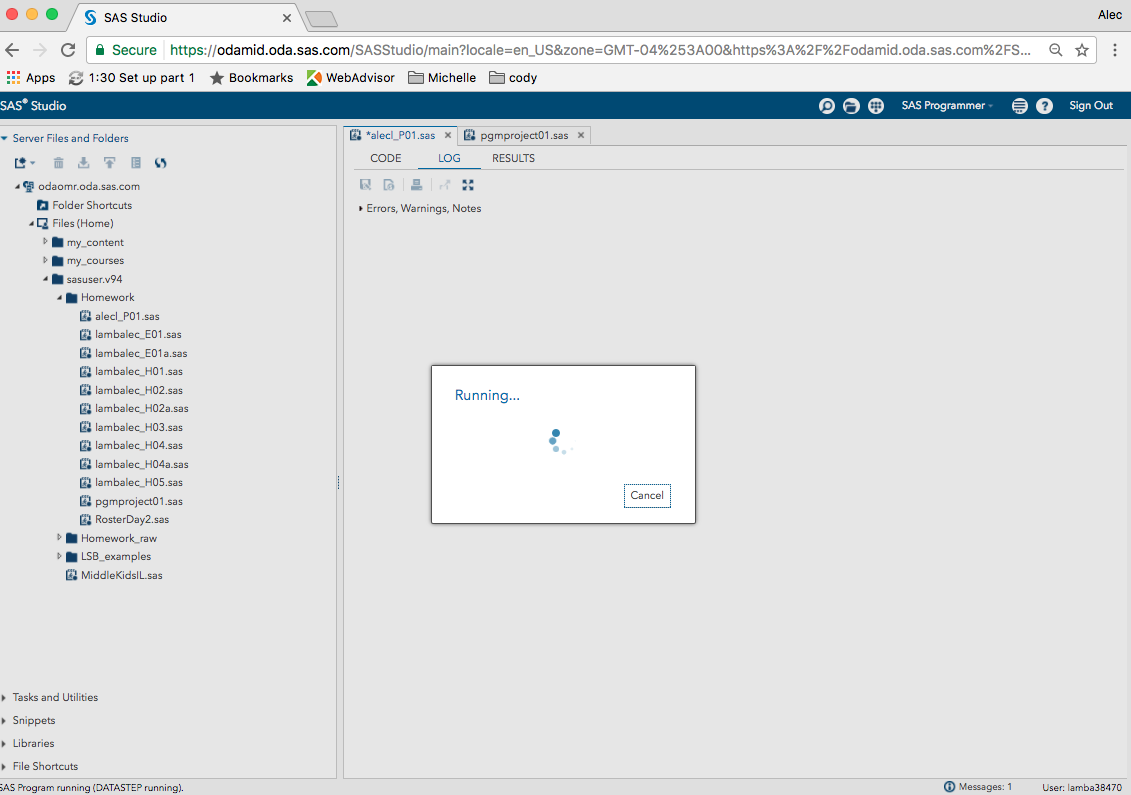 SAS Studio Stuck on "Running" and never completes - SAS Support Communities