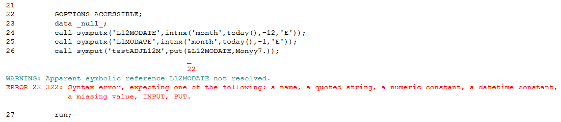 Macro set with CALL SYMPUTX not resolving in same step - SAS Support Communities