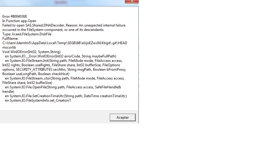 Error #800403E8 In function app.Open launched Sas Enterprise Guide 7 ...