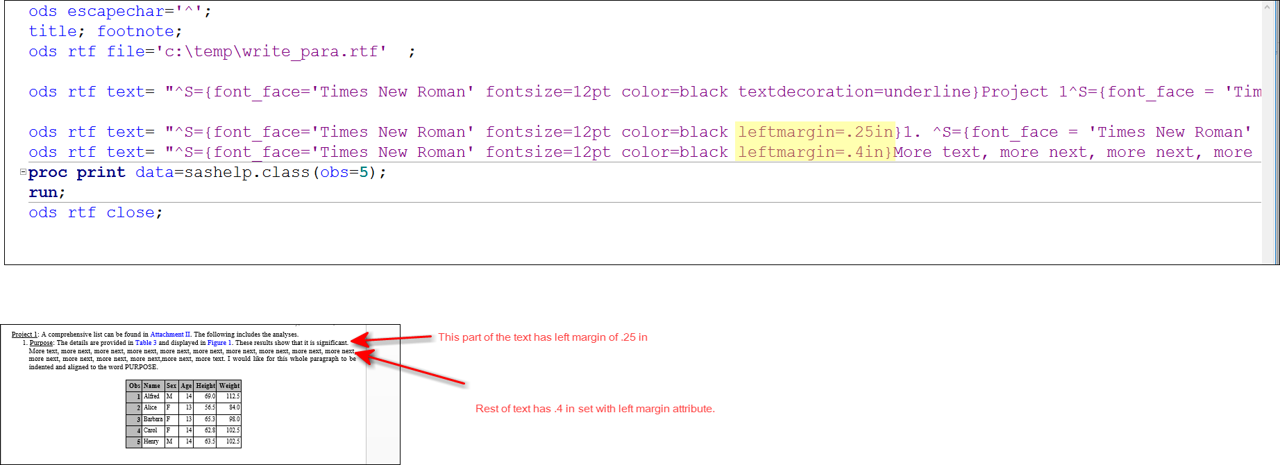ods rtf text indent and wrapping - SAS Support Communities