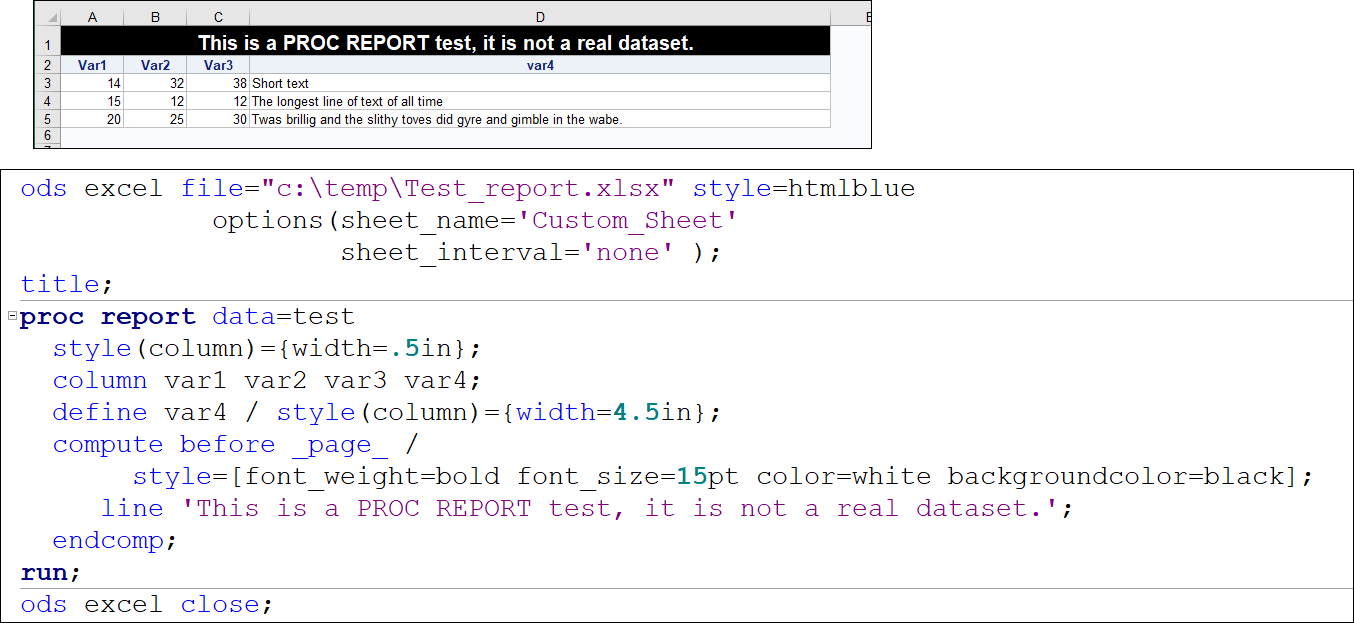 Solved: Merging ODSText Title in ODS Excel Output with backgroundcolor - SAS Support Communities