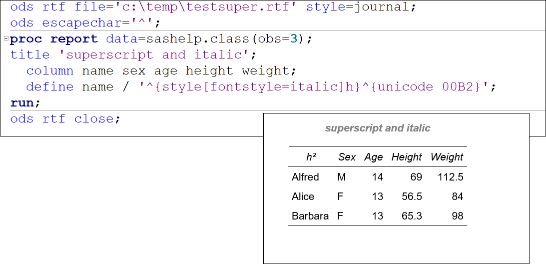 Solved: italicize a single character and superscript the next character for a ... - SAS Support ...