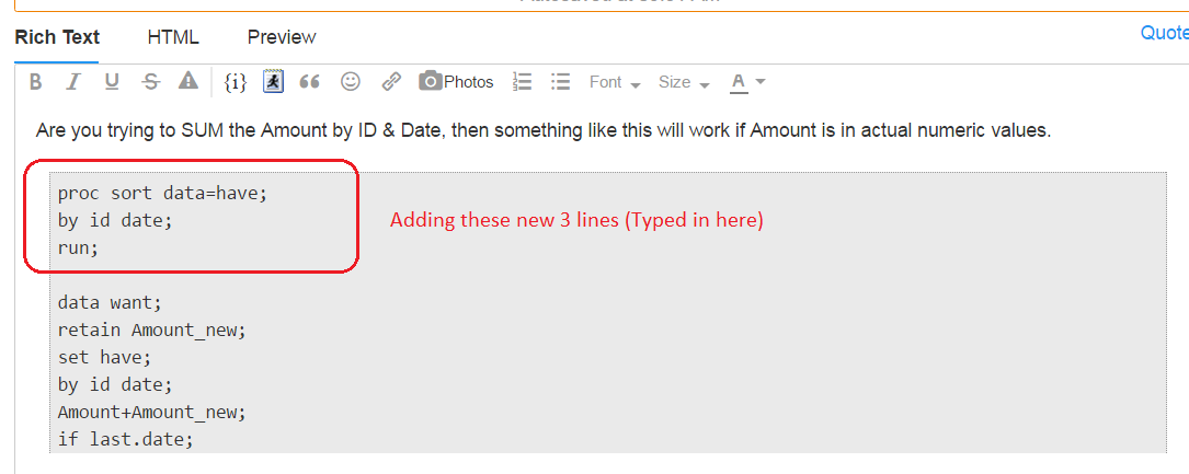 Edit Reply - Adding few more lines in Insert Code - SAS Support Communities