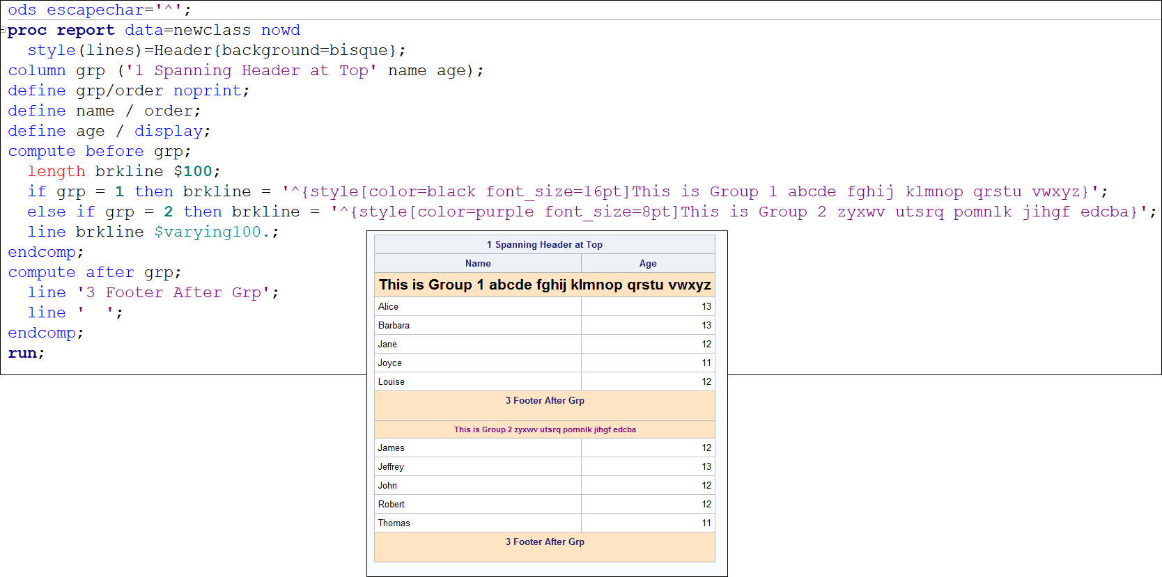 Solved: Proc report divide table by headers - SAS Support Communities