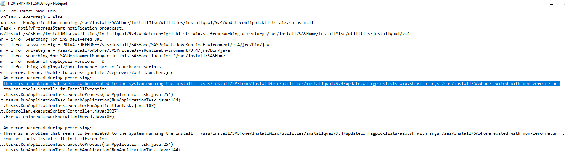 Sas 94m6 Upgrade Error In Stet 1 Stage 20 Sas Deployment Backup And Sas Support Communities