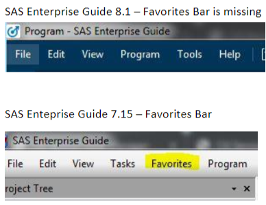 Solved: SAS Enterprise Guide 8.1 Missing Favorites Bar - SAS Support ...