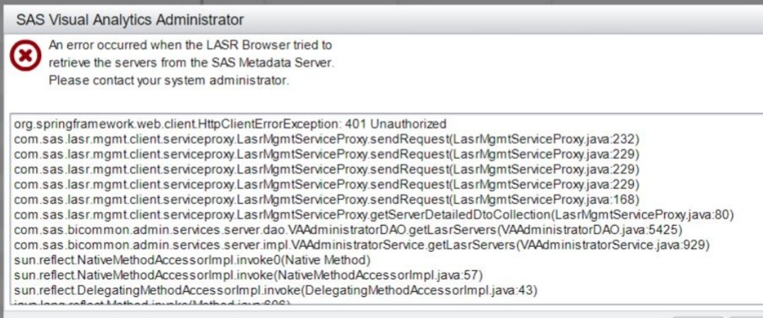 Solved Error Occurred When Lasr Servers Tried To Retrieve The Servers From Sa Sas Support