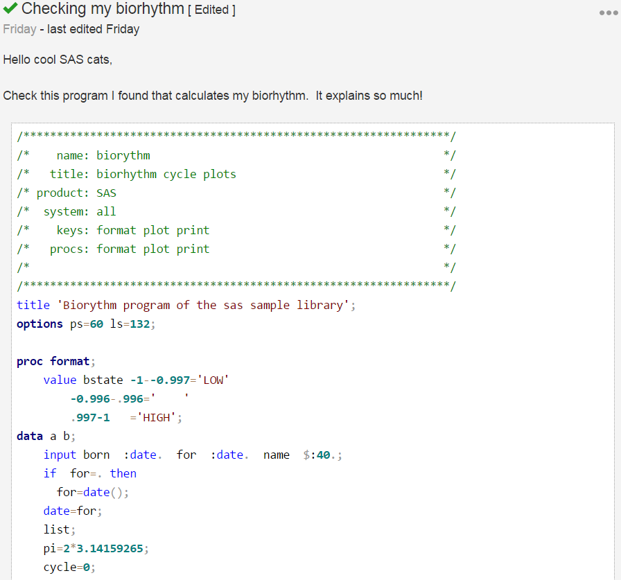 How to add SAS syntax to your post - SAS Support Communities