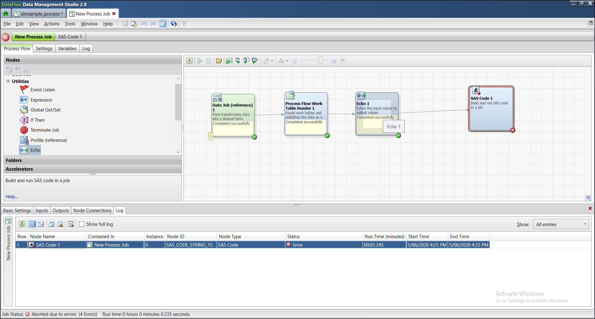 Unable to understand the SAS code node working inside a process flow ...