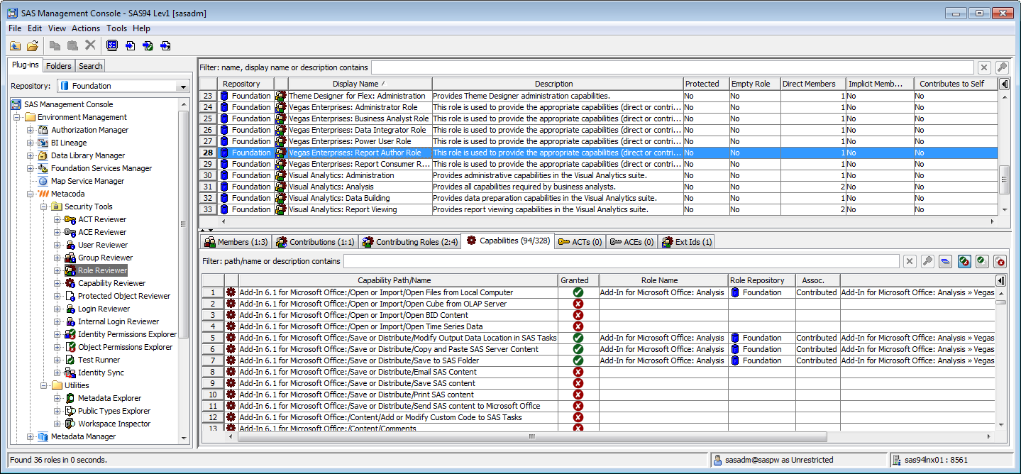 Get roles and their capabilities from matadata. - SAS Support Communities