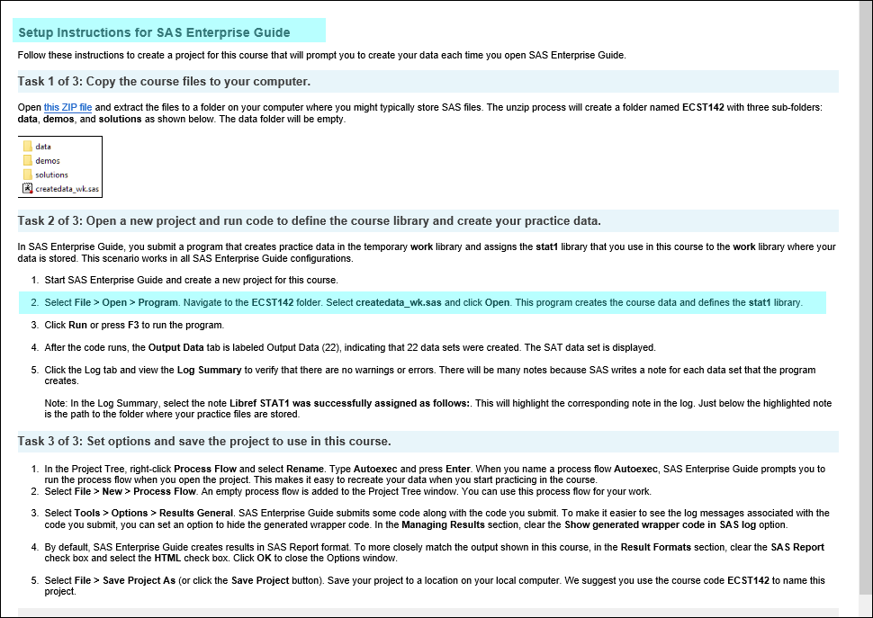 Solved: How do I set up complete 1st demo (st101d01.sas) in the ...