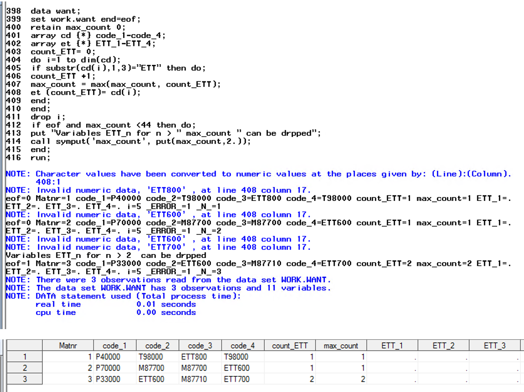 Solved: extract value of first variable containing specific value into a new v... - SAS Support ...