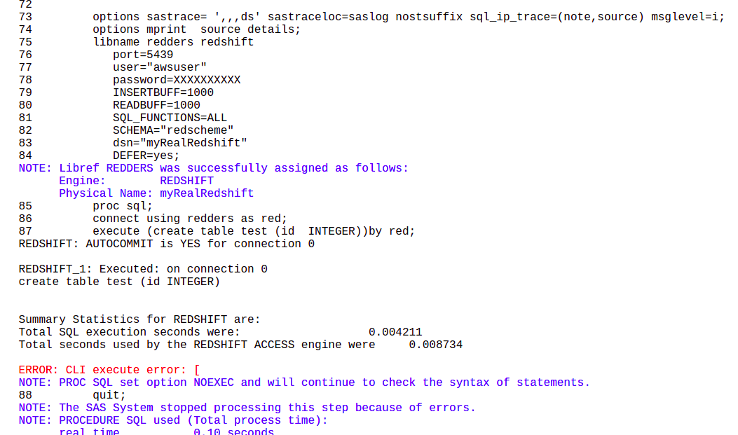Redshift: "ERROR: CLI execute error: [" - SAS Support Communities