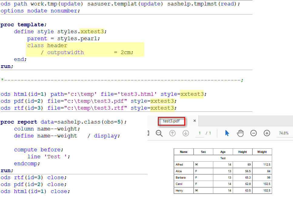Solved Proc Template Class Data Cellwidth And Line Statements Pdf