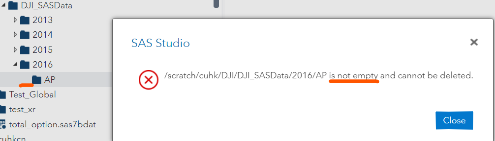 Solved: Cannot delete folder even it is empty in SAS Studio - SAS ...
