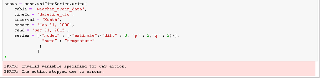 Facing error for univariate forecasting action set in SAS Viya 3.5 ...