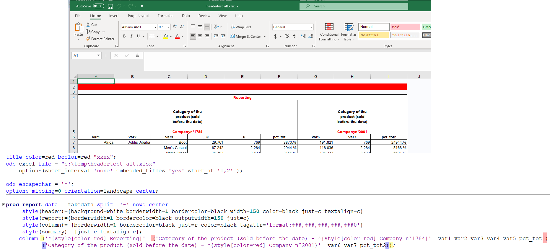 Solved: PROC REPORT - Header text - SAS Support Communities