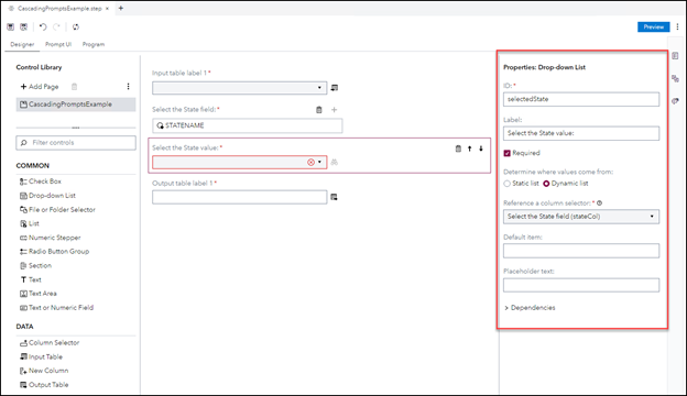 SAS Viya: Using Cascading Prompts in a Custom Step
