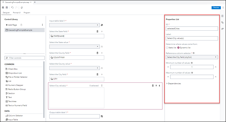 SAS Viya: Using Cascading Prompts in a Custom Step