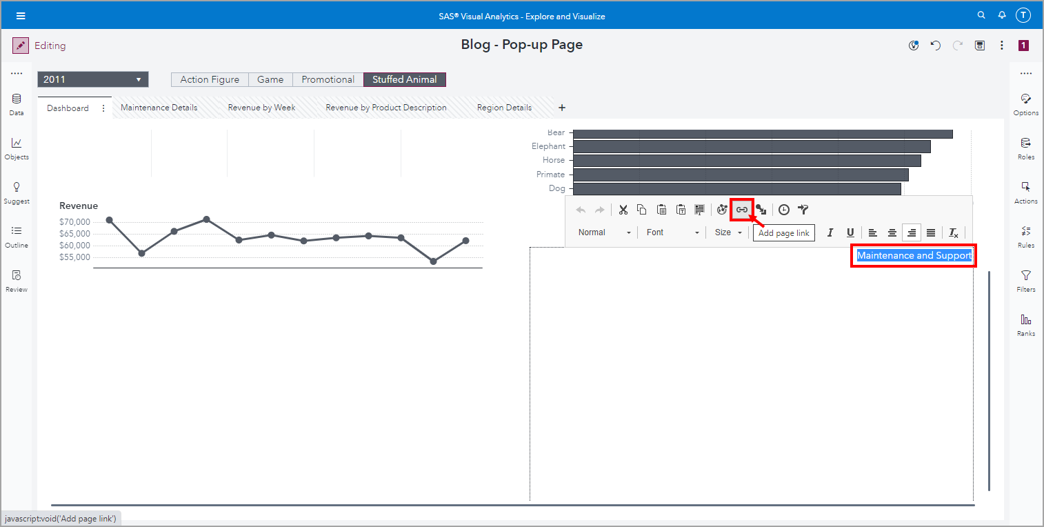 SAS Visual Analytics Pop-up Pages